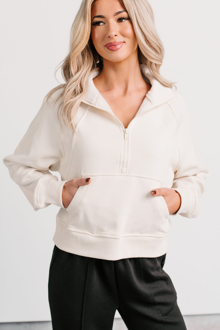 Quiet As Clouds Half-Zip Sweatshirt (Sand Beige) · NanaMacs