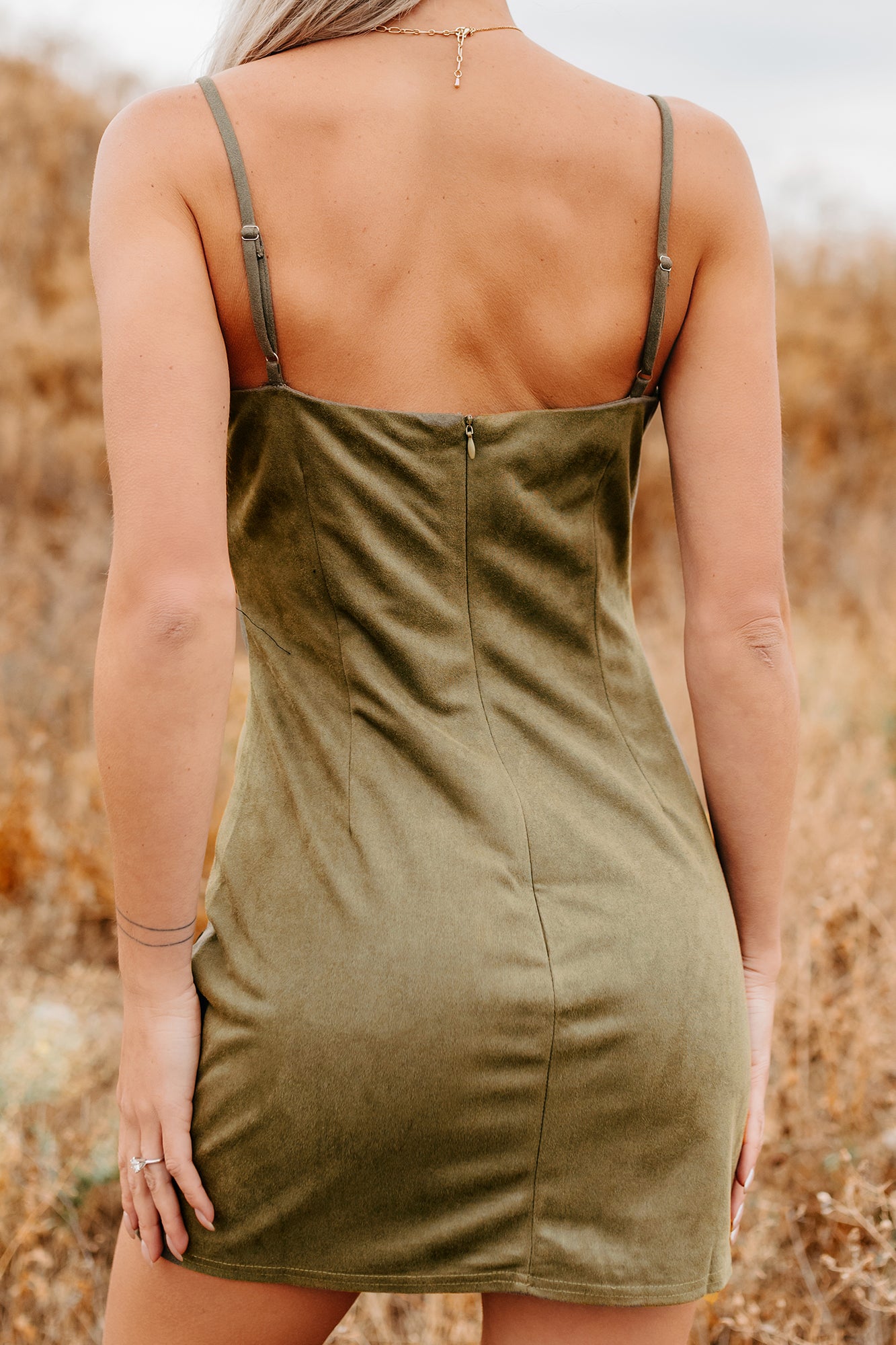 Hayride Dreams Faux Suede Fringe Mini Dress (Dusty Olive) · NanaMacs