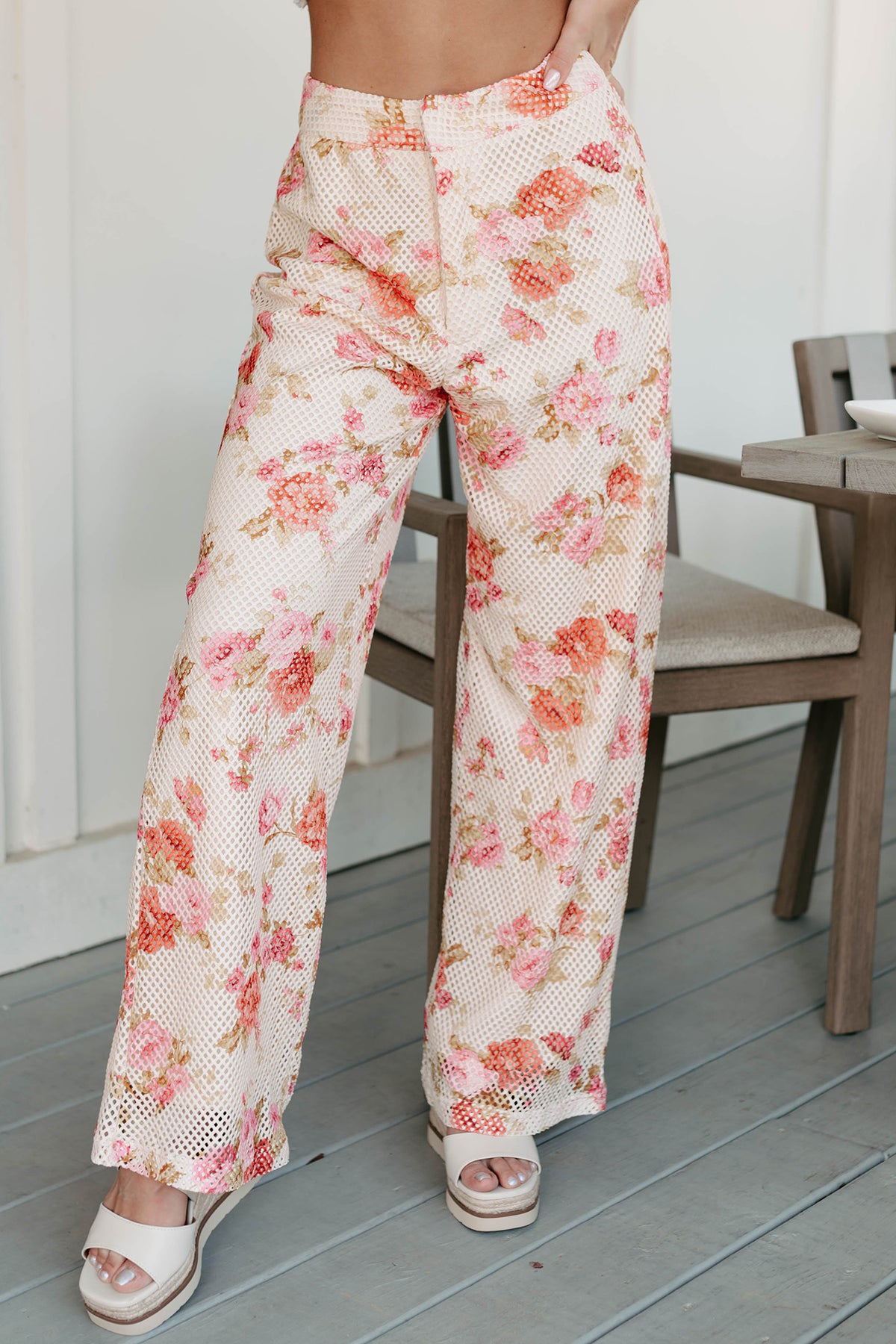 The Tropical Type Floral Printed Fishnet Pants (Multi) · NanaMacs