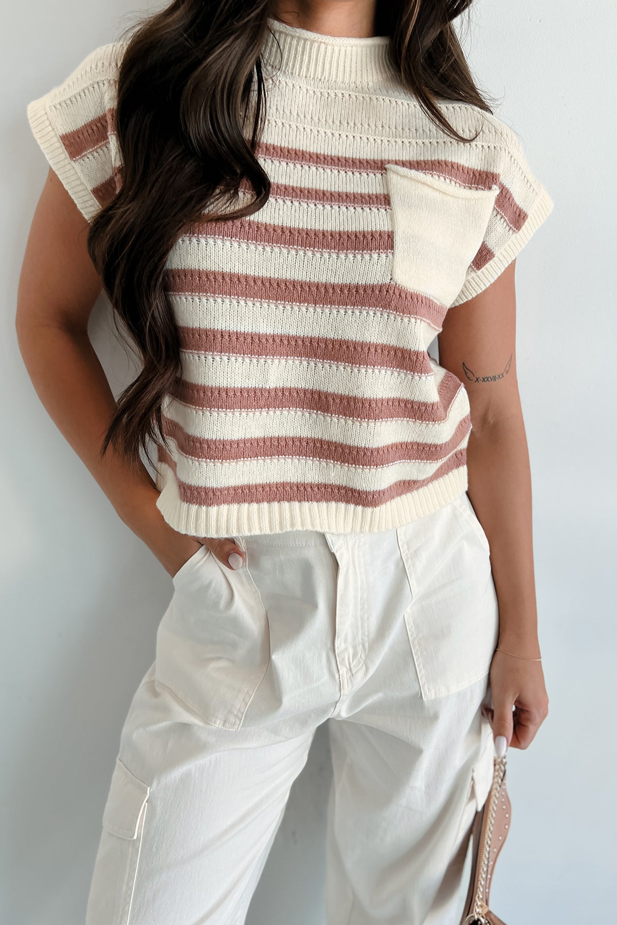 Showing Leadership Striped Sweater Top (Ivory/Mocha) · NanaMacs