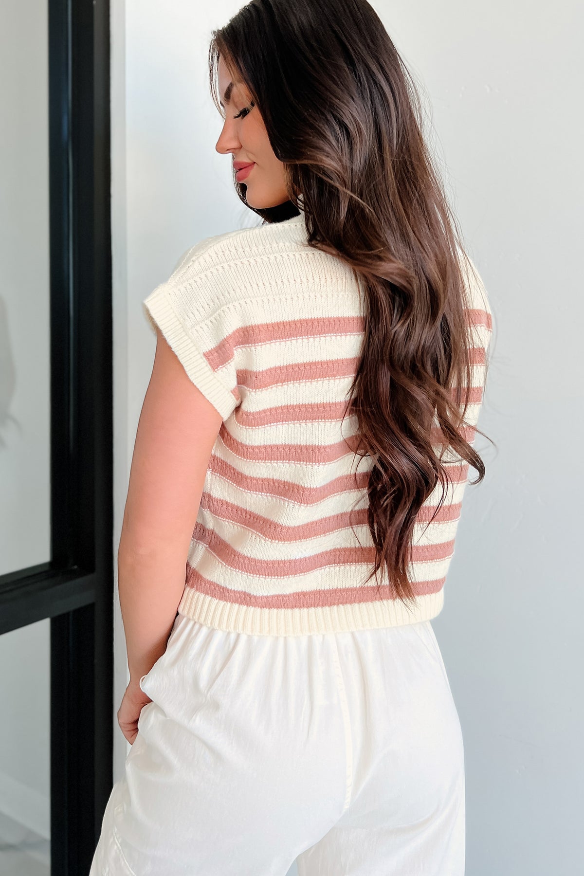 Showing Leadership Striped Sweater Top (Ivory/Mocha) · NanaMacs