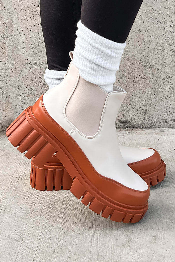 Doorbuster Going My Way Lug Sole Chelsea Ankle Booties (Nude) · NanaMacs