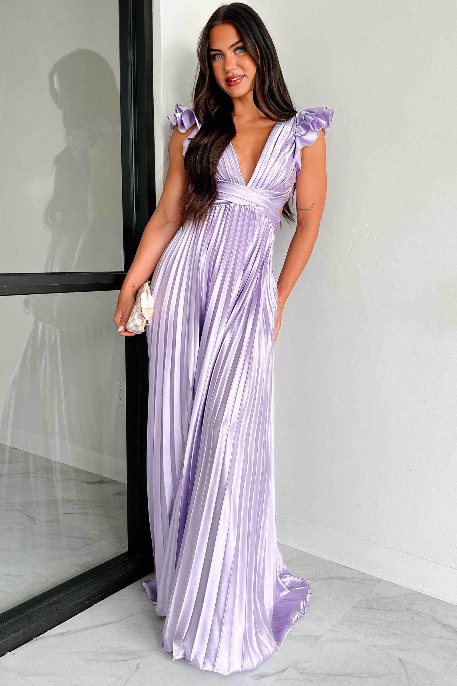 Opulent Occasion Pleated Ruffle Maxi Dress (Lavender) · NanaMacs
