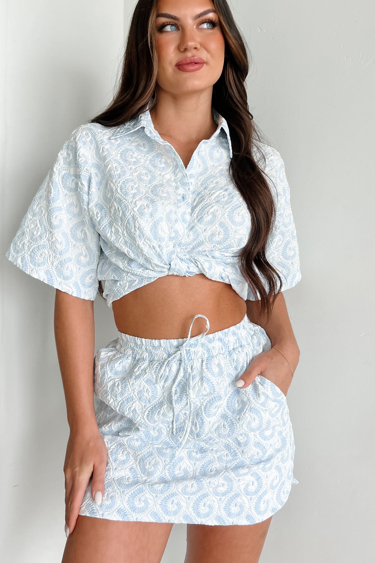 Vintage Vocabulary Paisley Print Two-Piece Set (White/Light Blue ...