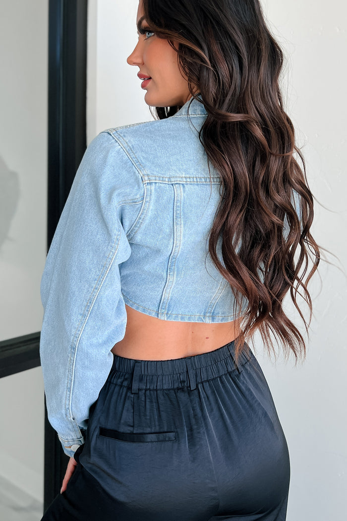 Icon Status Cropped Denim Corset Jacket (Medium Denim) · NanaMacs