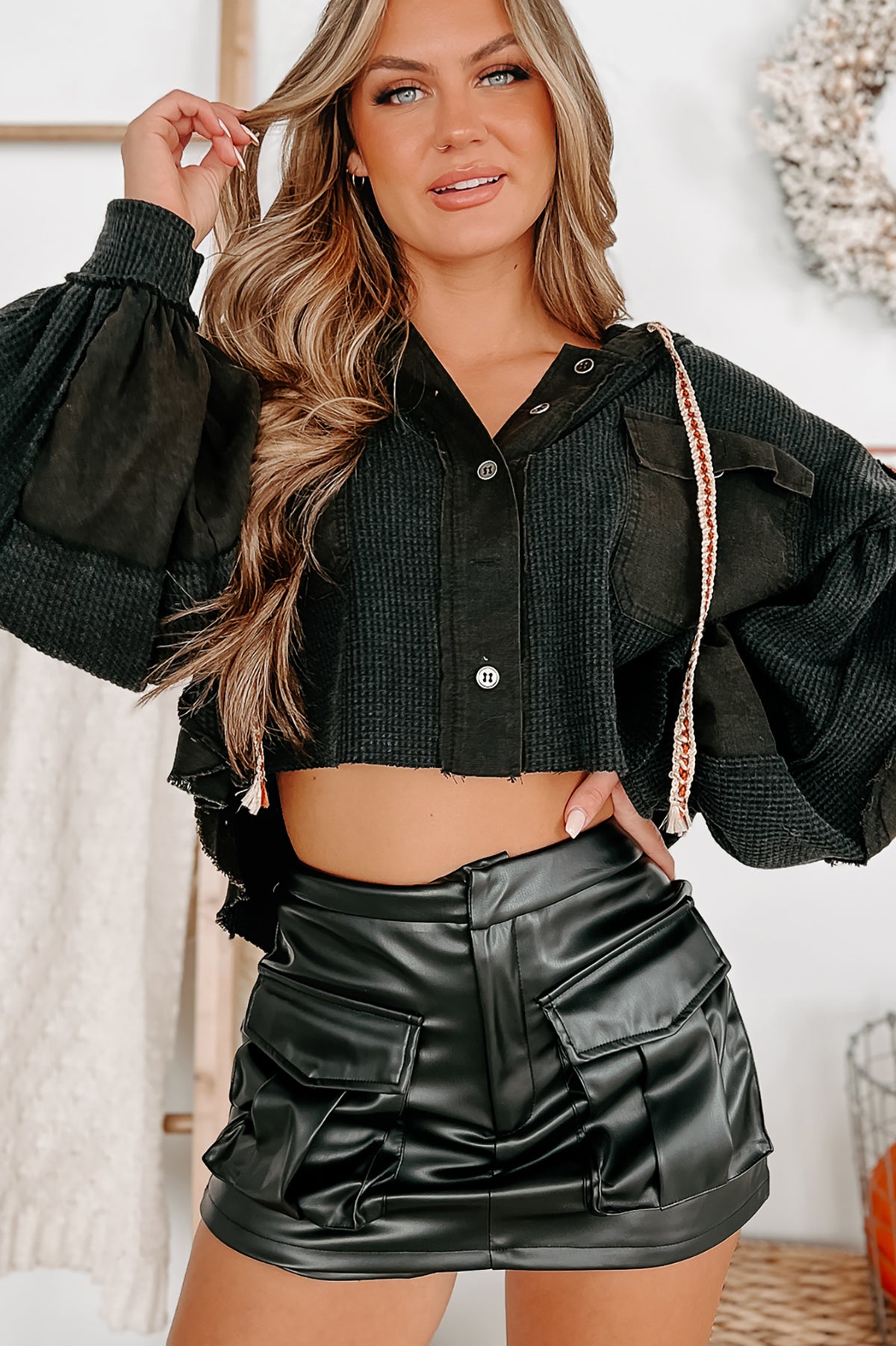 Notice The Difference Thermal Crop Shacket (Black) · NanaMacs