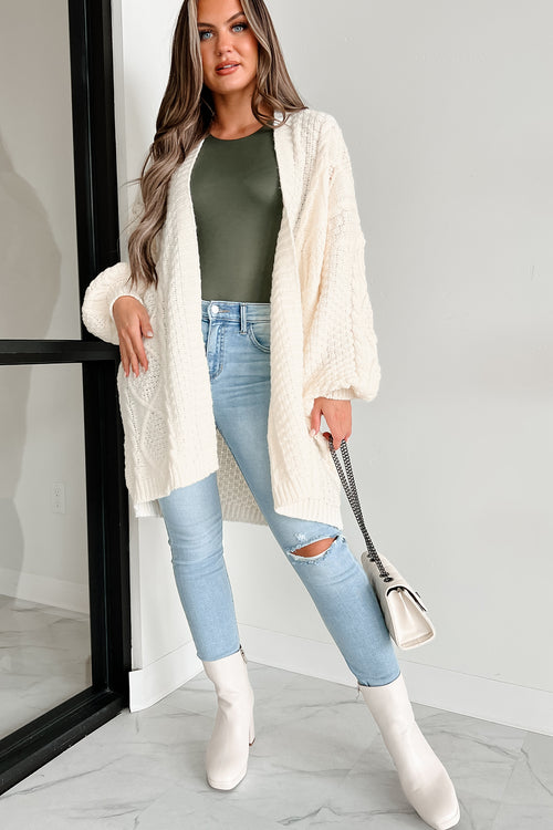 Dangerously Cozy Cable Knit Longline Cardigan (Cream) · NanaMacs