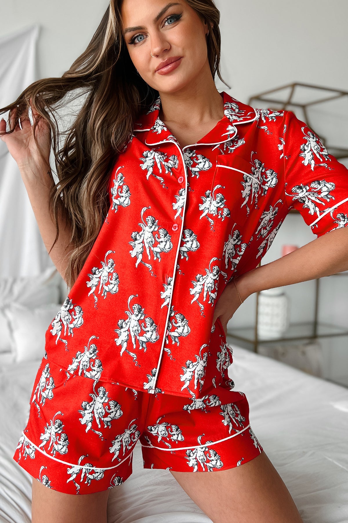 Dreams Of Love Silky Printed Pajama Set (Red) · NanaMacs