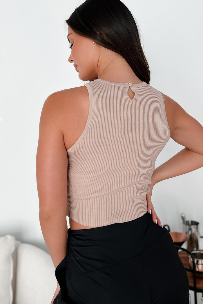 Thrill Rider Luxe Ribbed Cut-Out Tank Top (Mushroom) · NanaMacs