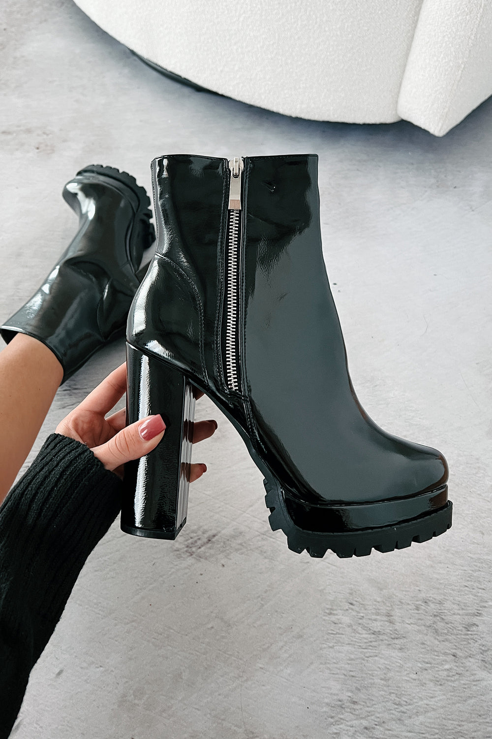 Tall Task Patent Leather Platform Booties (Black) · NanaMacs