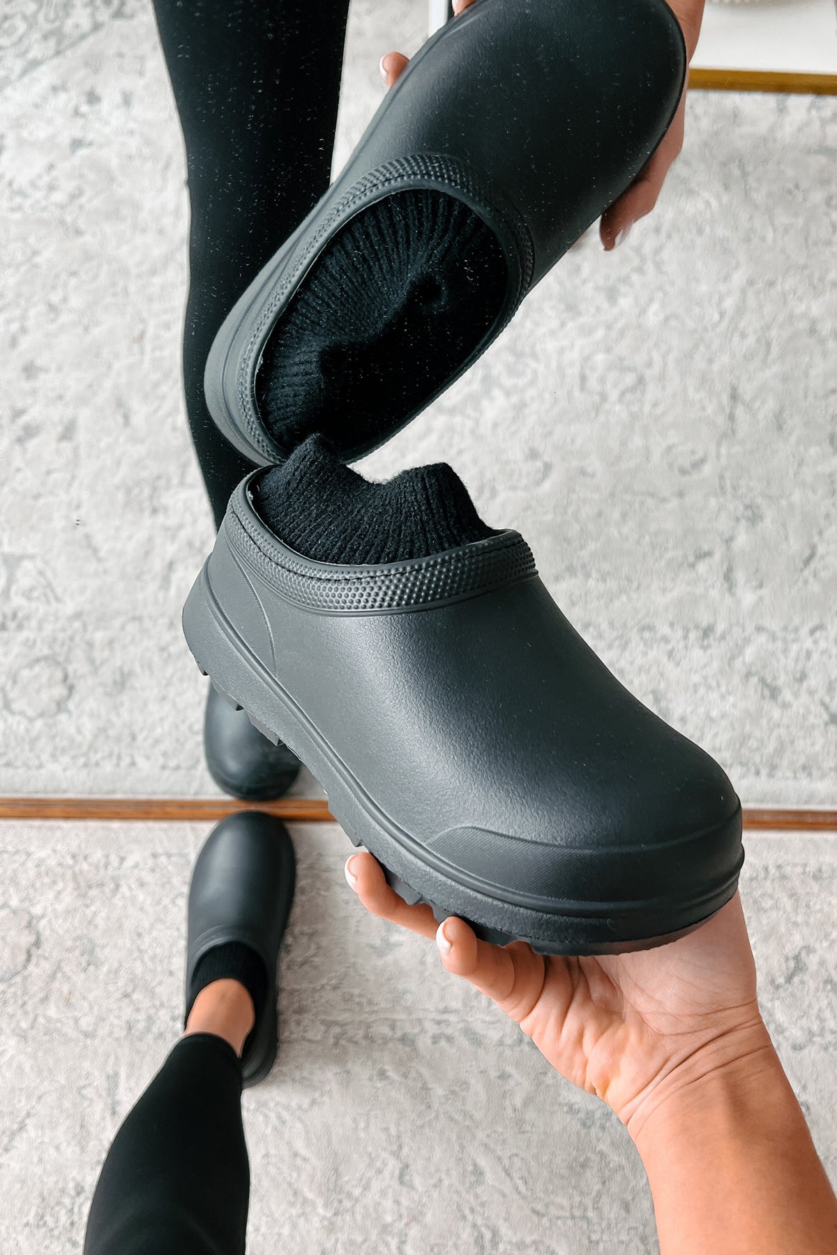 My Version Of Paradise Ankle Knit Rubber Clogs (Black) · NanaMacs