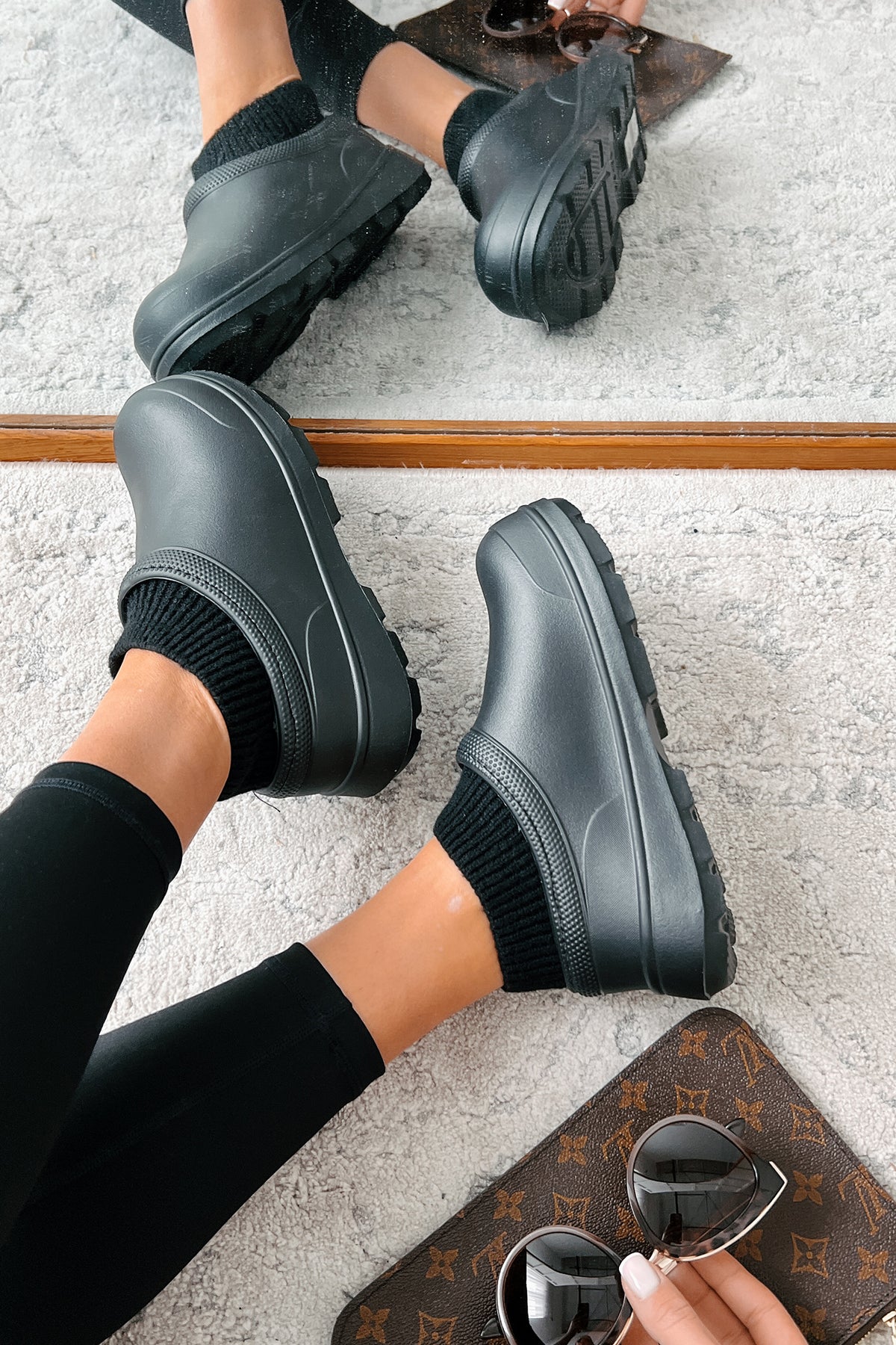 My Version Of Paradise Ankle Knit Rubber Clogs (Black) · NanaMacs