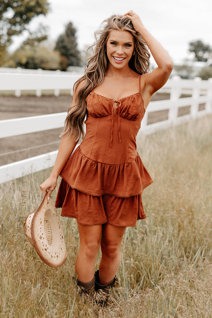 Cottage Cutie Ruffle Tier Mini Dress (Brown) · NanaMacs
