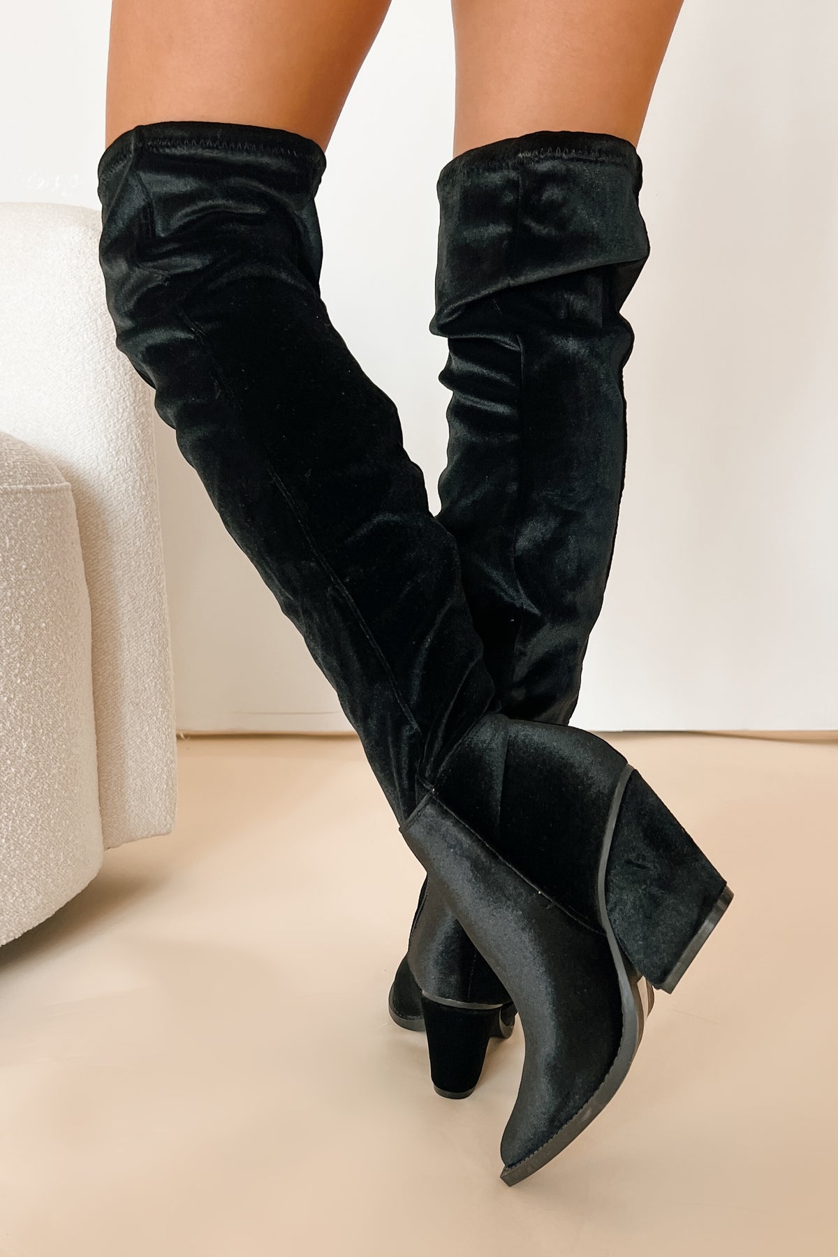 The World At Your Feet Velvet Thigh High Boots (Black) · NanaMacs