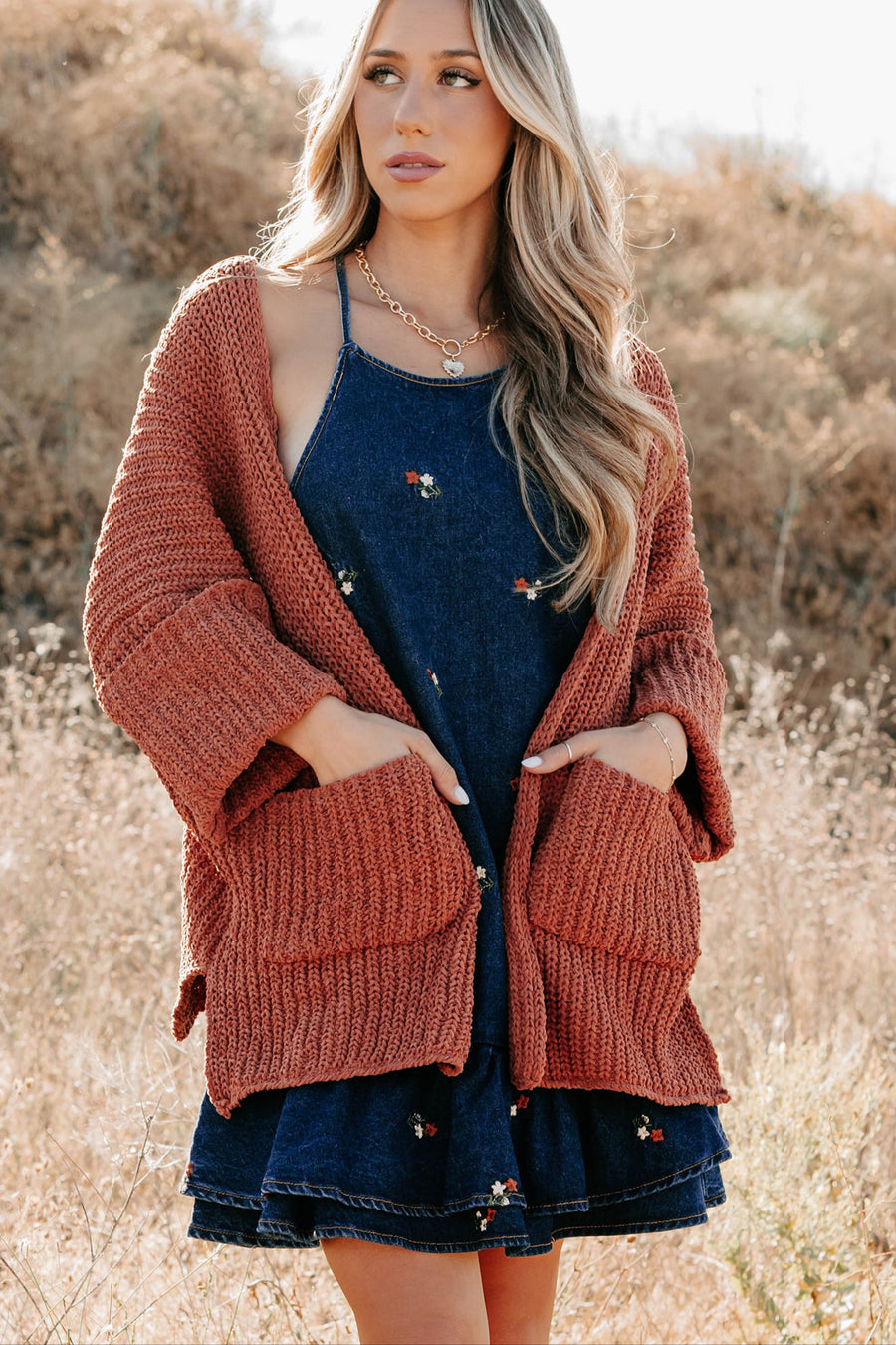 Quiet Times Cuffed Sleeve POL Cardigan (Brick) · NanaMacs