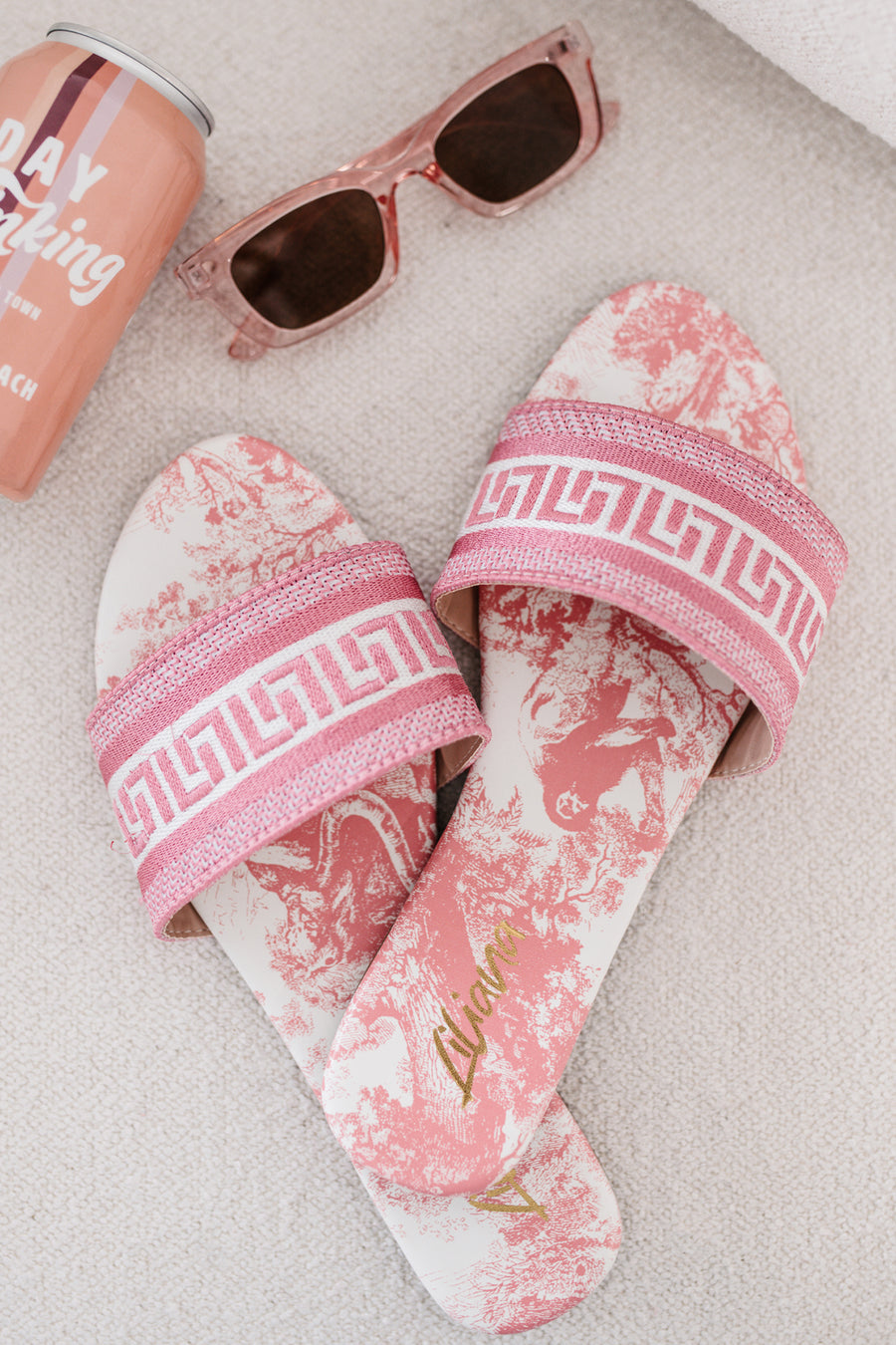 Starlit Allure Woven Print Slide Sandals (Pink) · NanaMacs