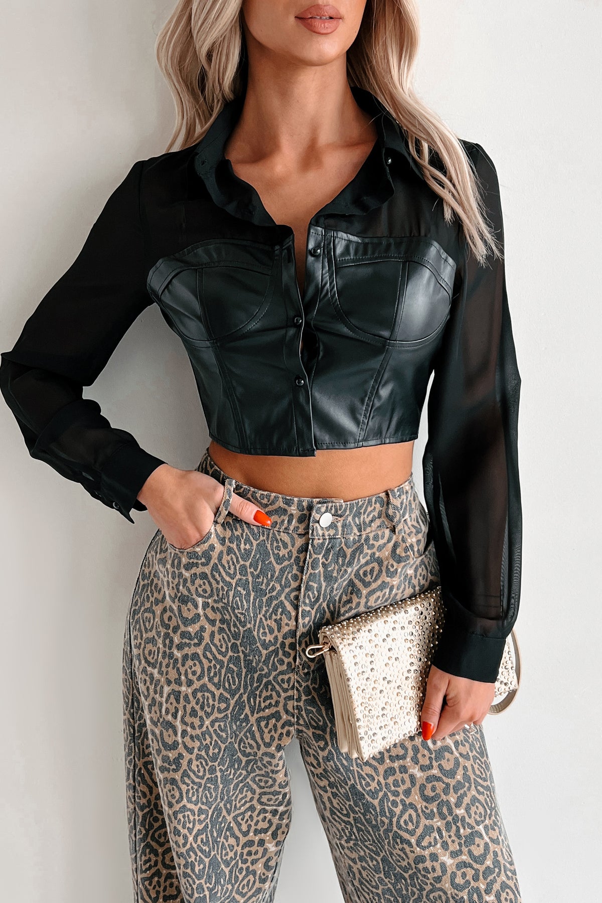 Sheer Passion Faux Leather Blouse (Black) · NanaMacs