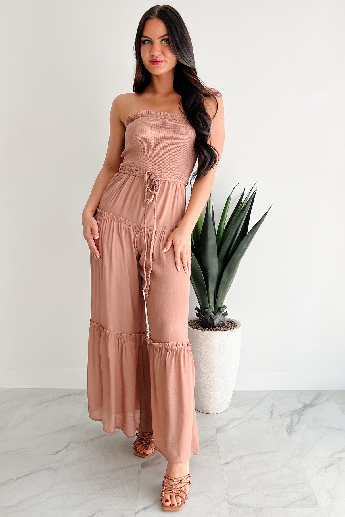 Glam Goddess Strapless Smocked Jumpsuit (Clay) · NanaMacs