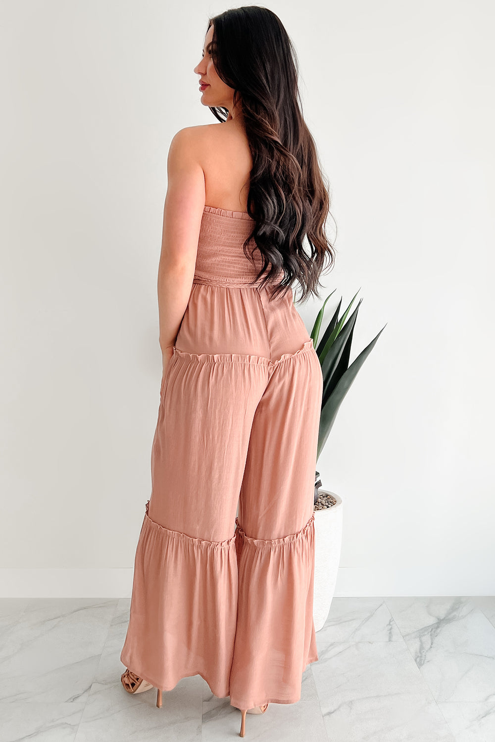 Glam Goddess Strapless Smocked Jumpsuit (Clay) · NanaMacs