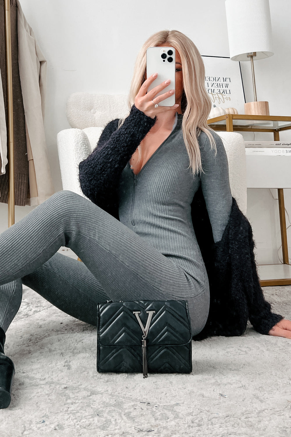 Slowing Things Down Fuzzy Cardigan (Black) · NanaMacs