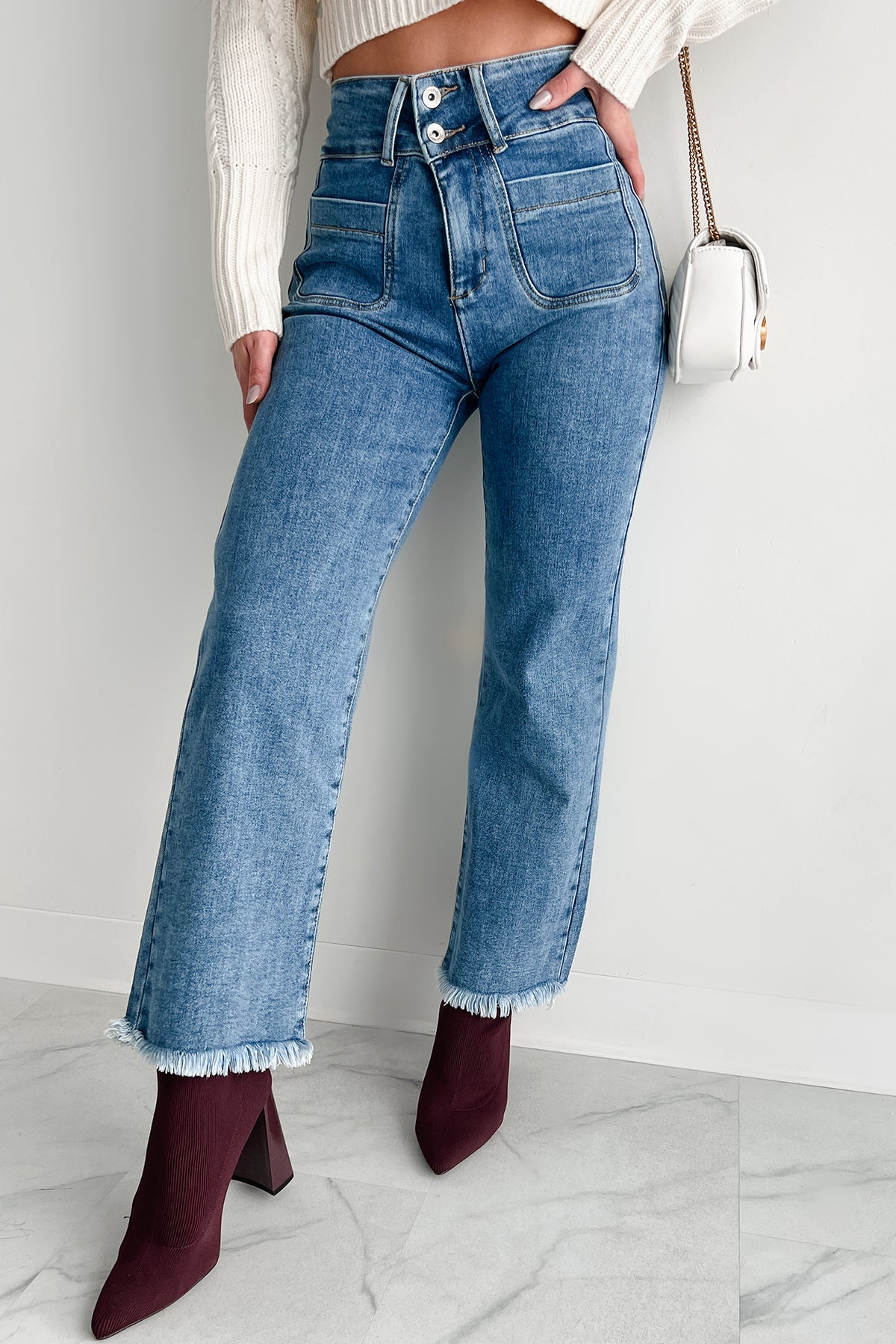 Harris High Rise Special A Frayed Hem Straight Leg Jeans (Medium ...