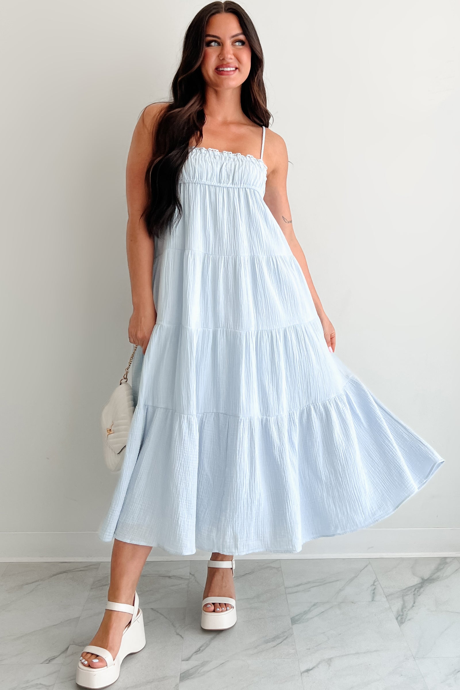 Twilight Glow Sleeveless Tiered Maxi Dress (Light Blue) · NanaMacs