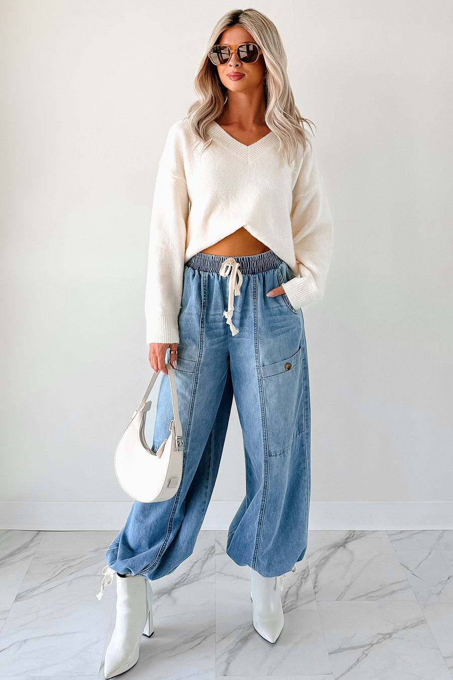 Restless Soul Denim Wide Leg Drawstring Pants (Light) · NanaMacs