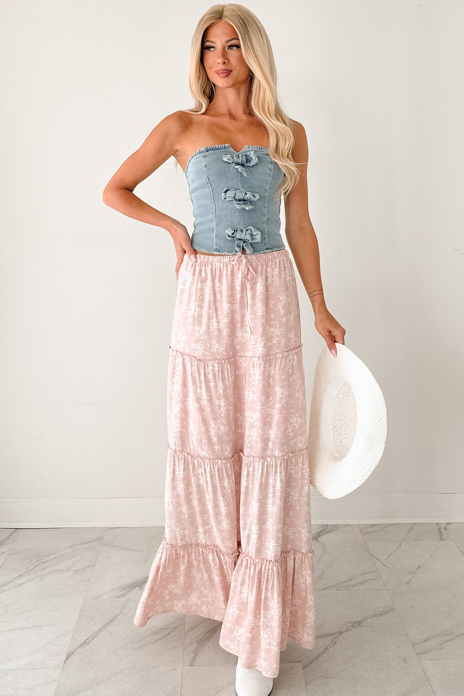 Back To Strangers Denim Bow Front Corset Top (Light Wash) · NanaMacs