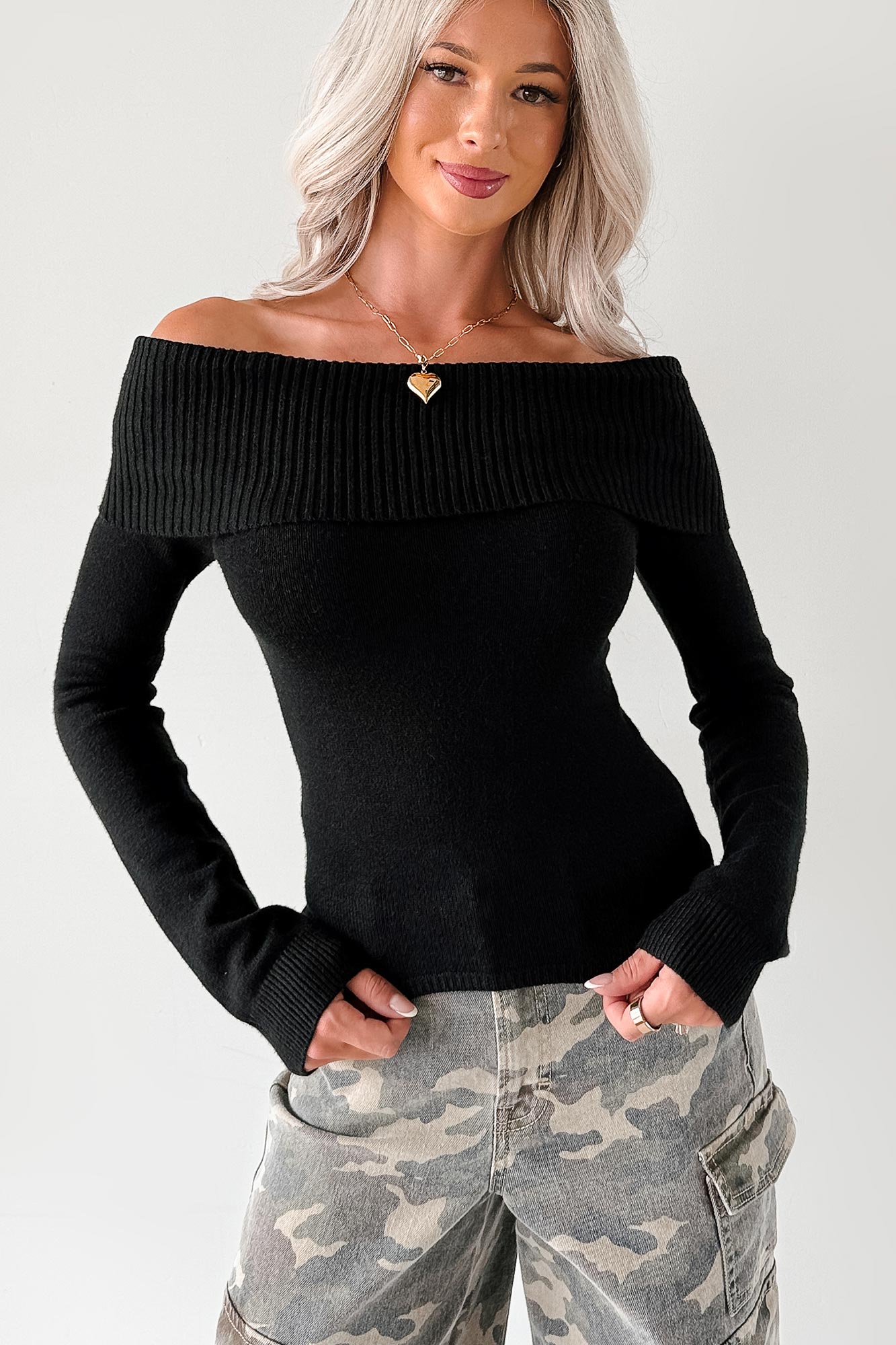 Always Poised Off The Shoulder Sweater Top (Black) · NanaMacs