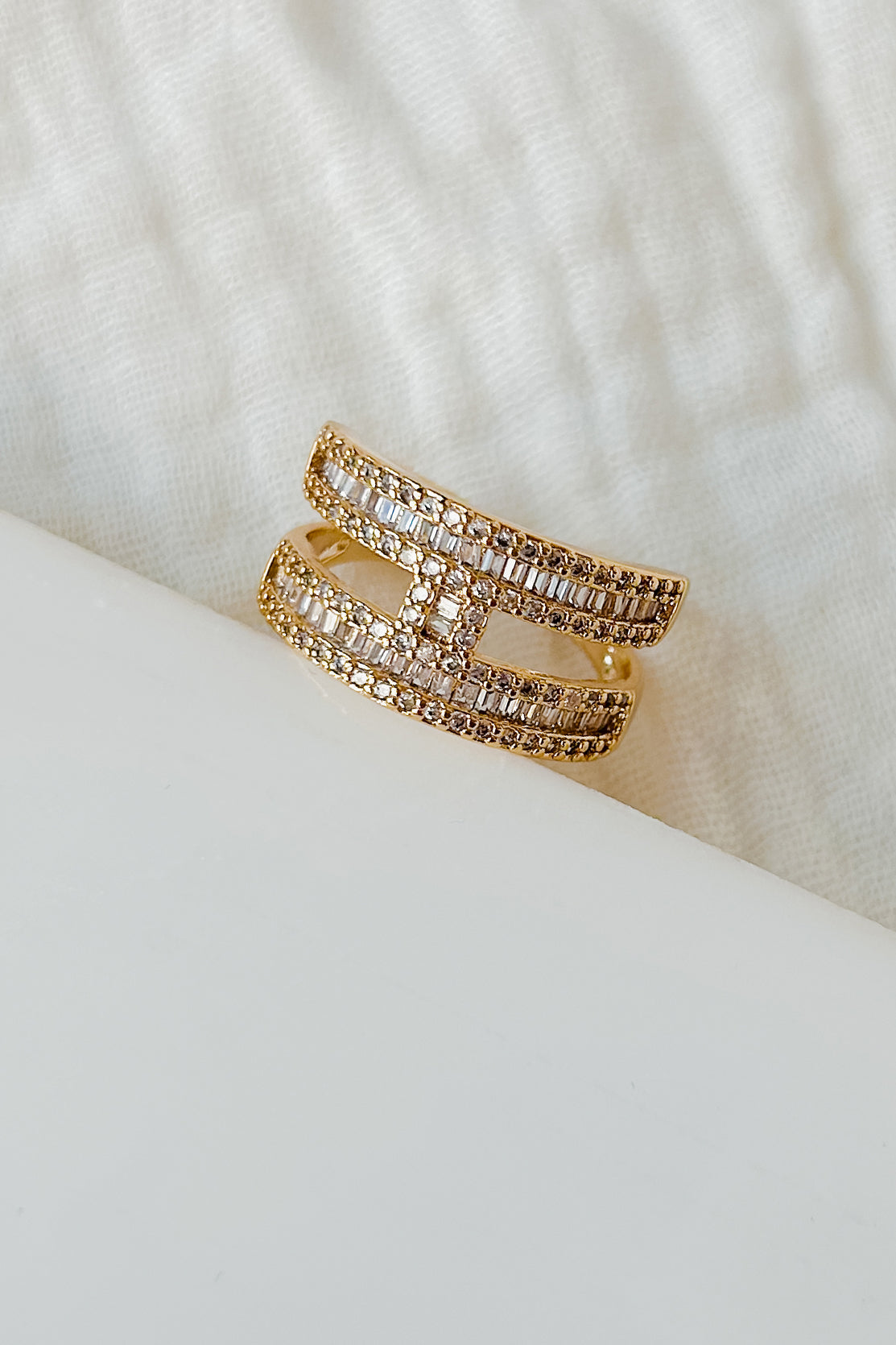 Pretty Penelope Double Banded Dimond Ring (Gold) · NanaMacs