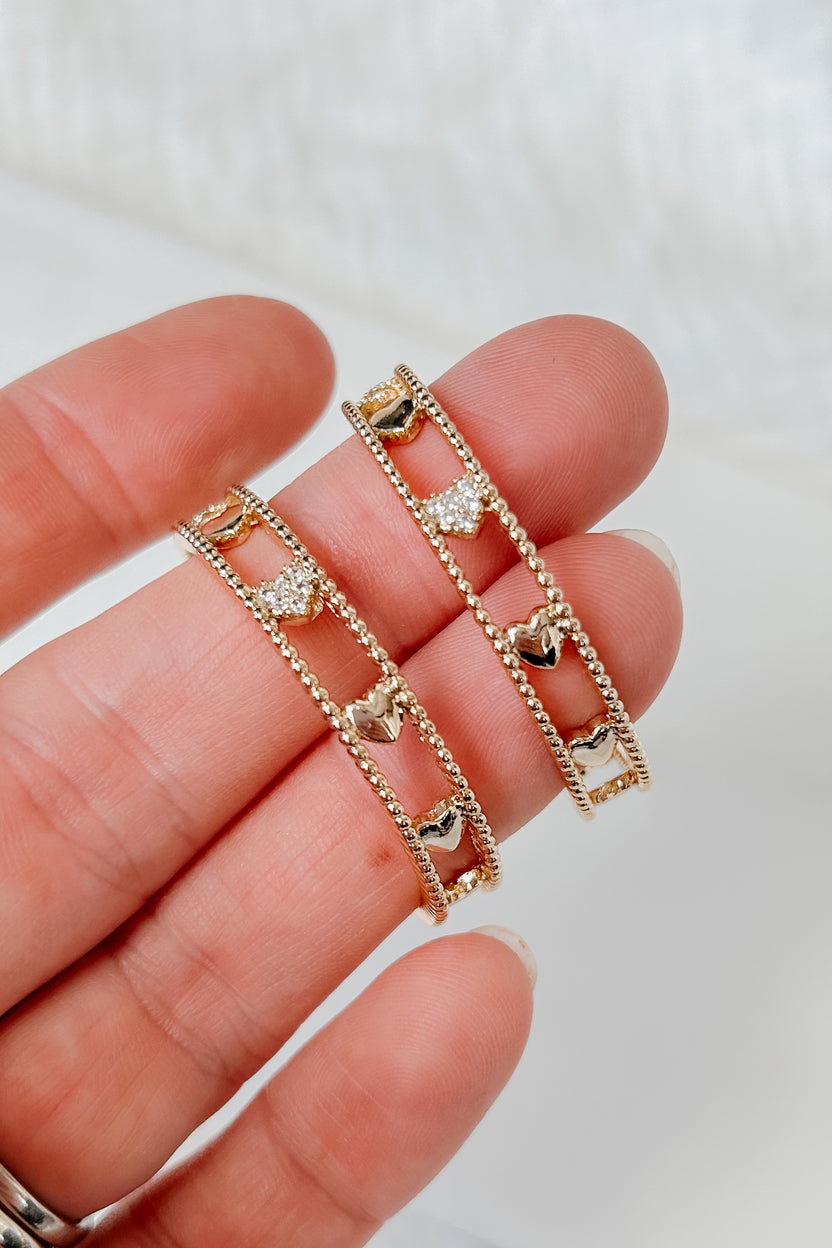 Showing Some Heart Double Crystal Heart Hoops (Gold) · NanaMacs