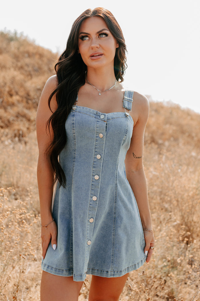 No Turning Back Denim Overalls Strap Mini Dress (Light Denim) · NanaMacs