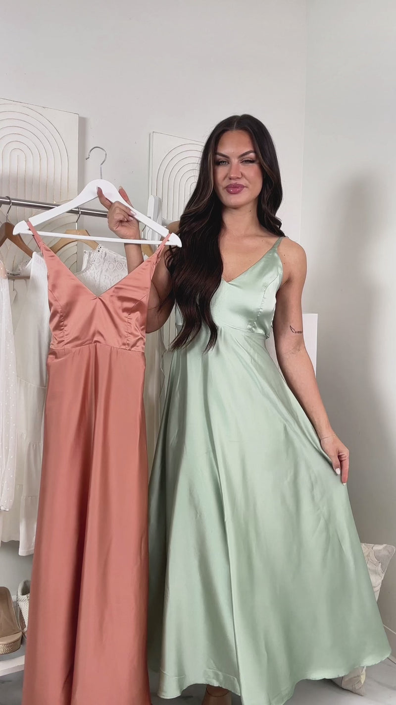 Luxurious Poise Satin Midi Dress (Pastel Sage) · NanaMacs