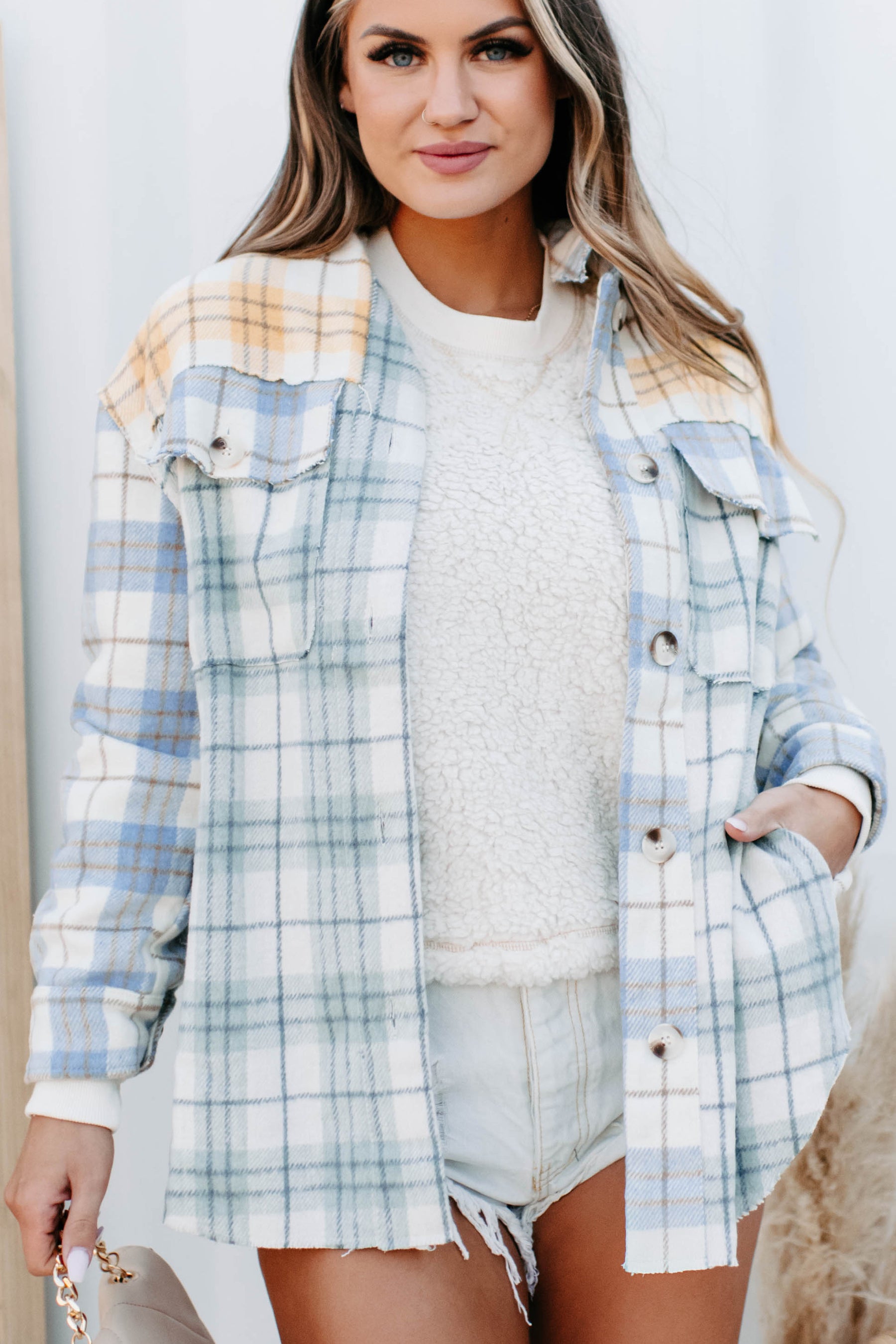 Long Drives Mixed Plaid Shacket (Sage Multi) · NanaMacs