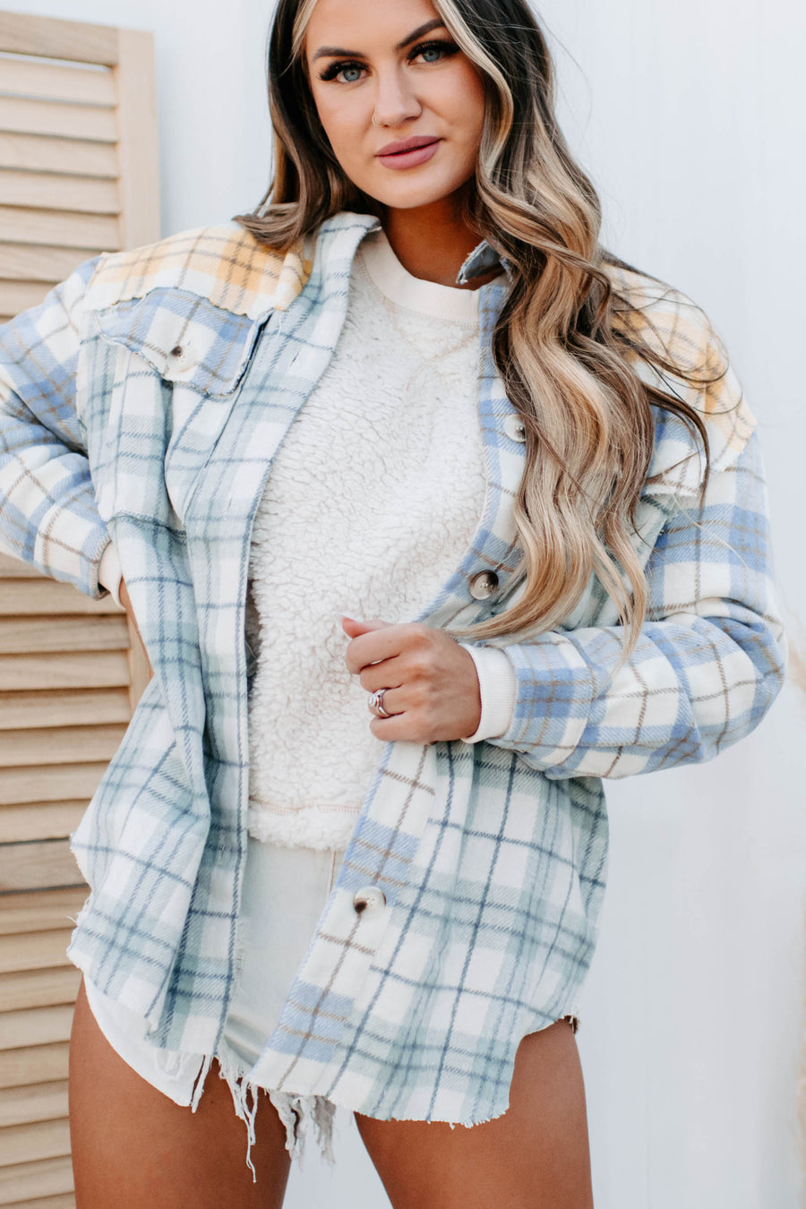 Long Drives Mixed Plaid Shacket (Sage Multi) · NanaMacs