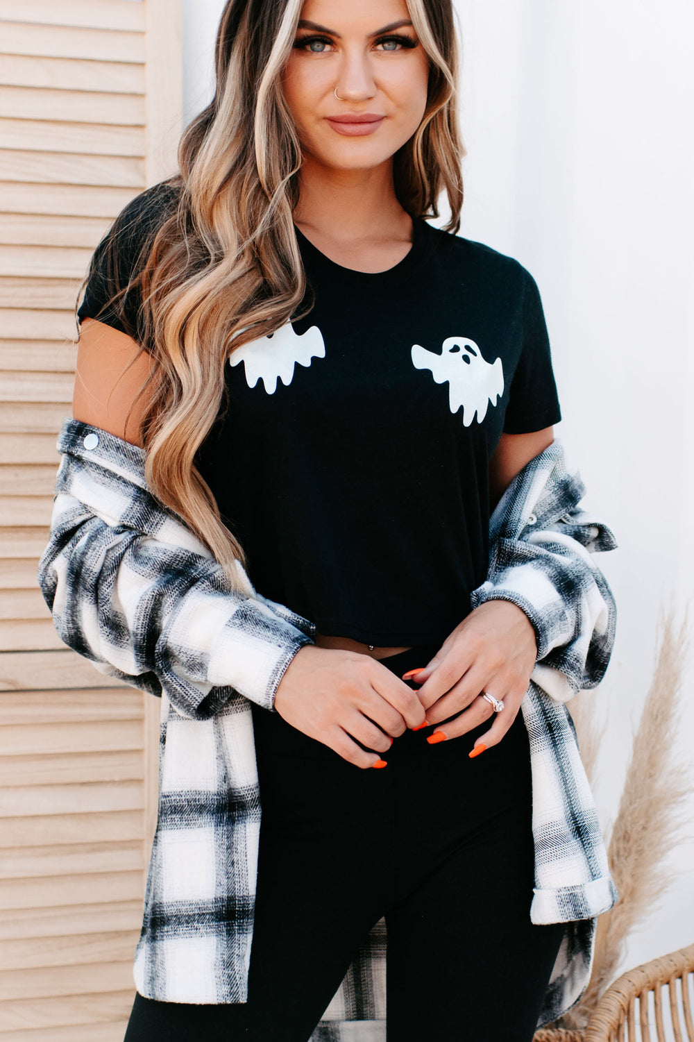 Autumn In Bloom Two Pocket Fleece Plaid Shacket (Ivory) · NanaMacs