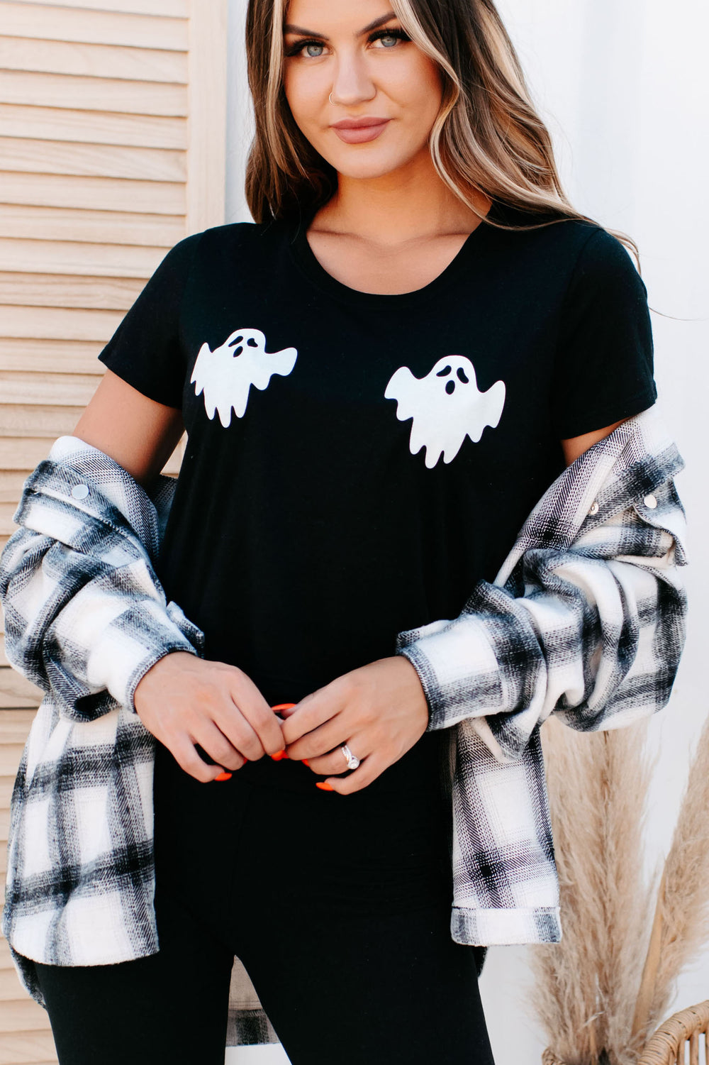 Autumn In Bloom Two Pocket Fleece Plaid Shacket (Ivory) · NanaMacs