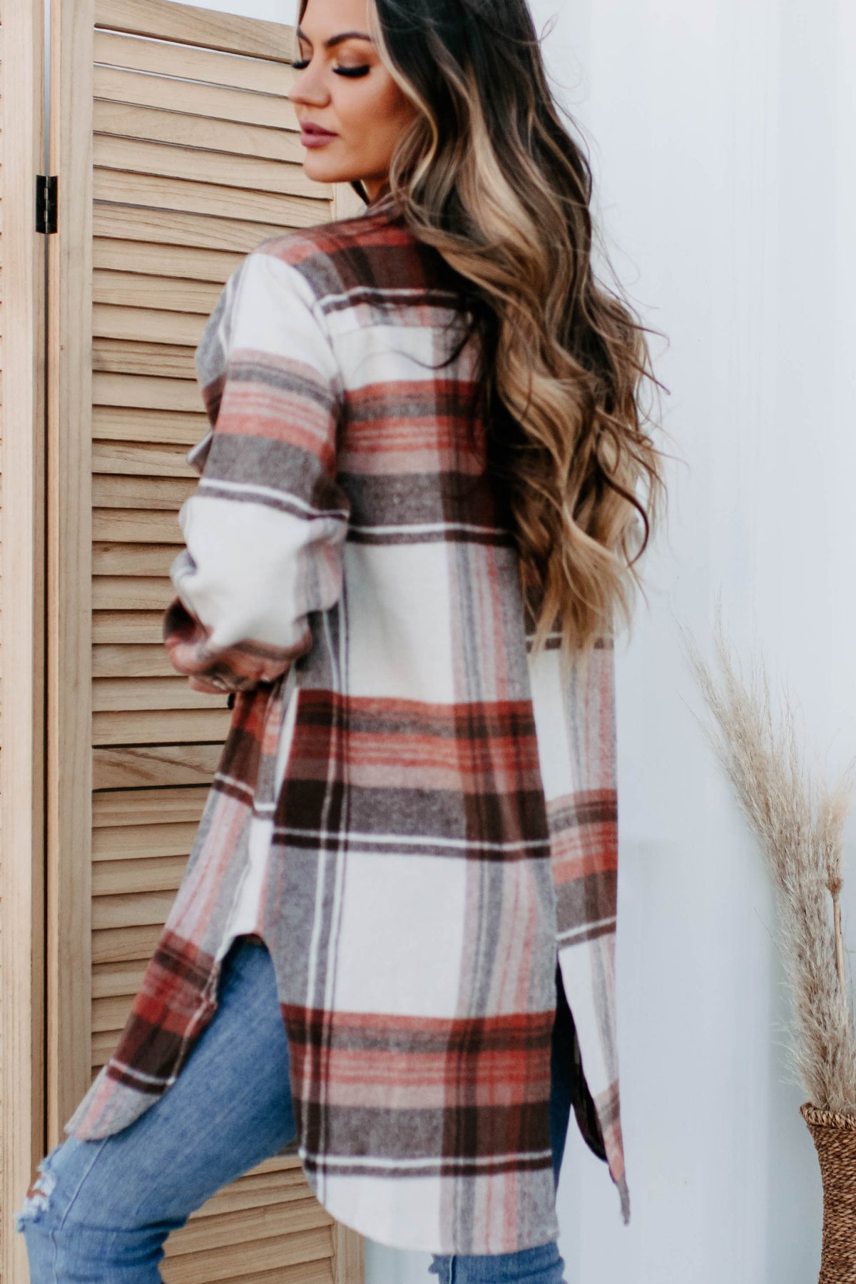 Sienne Knee Length Plaid Shacket (Rust) · NanaMacs