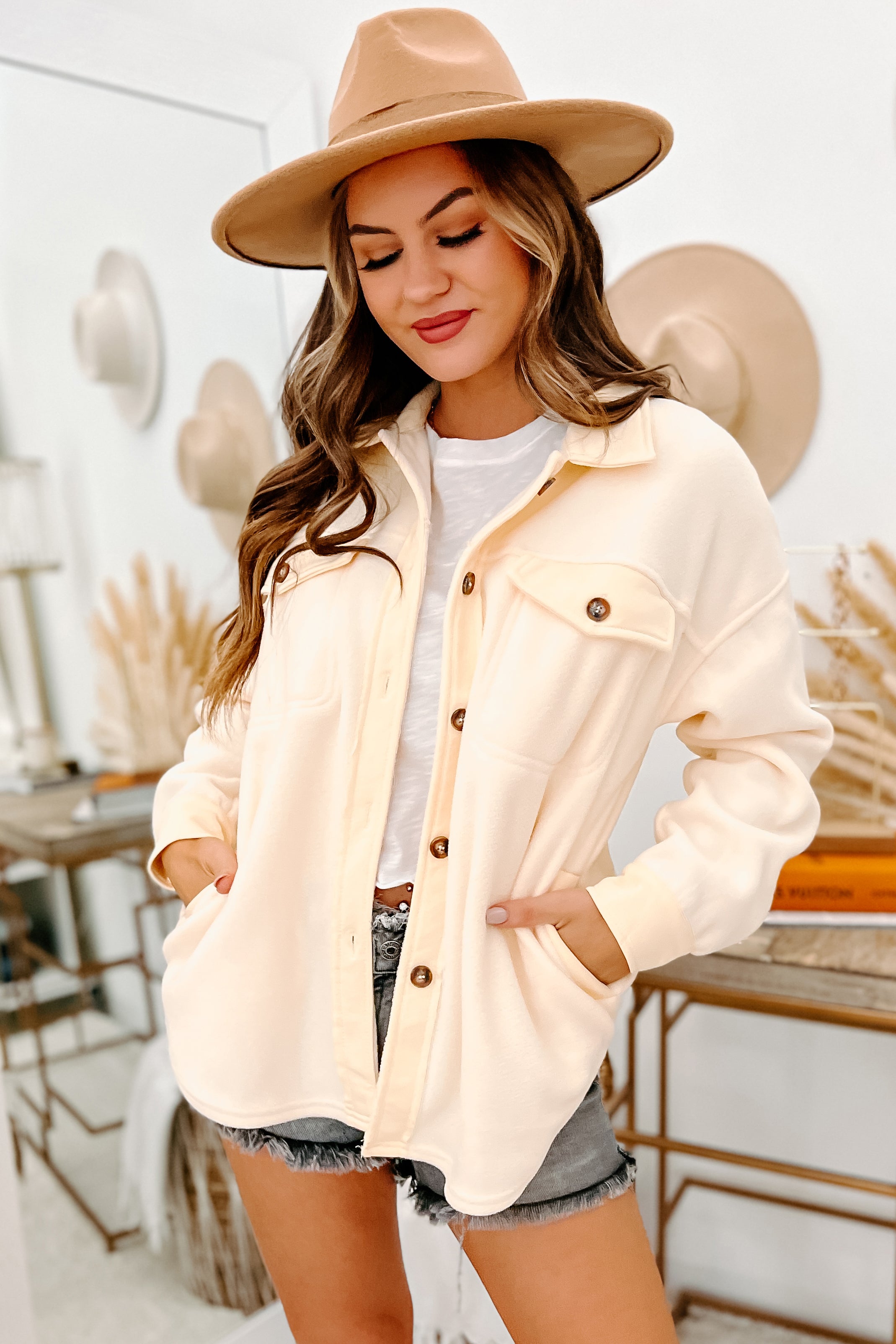 Inner Hope Brushed Fleece Shacket (Off White) · NanaMacs