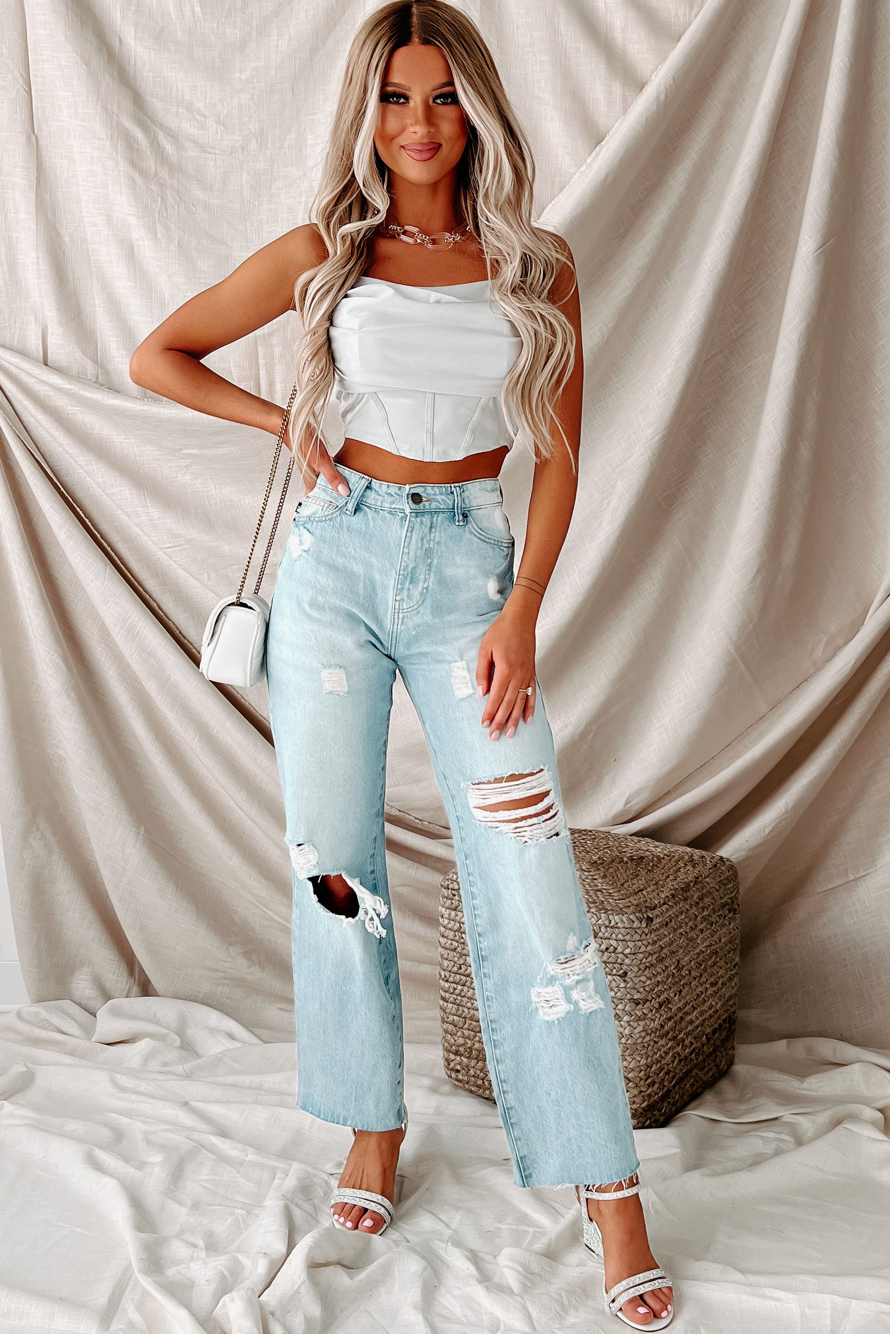 Joleen High Rise Distressed Wide Leg Jeans (Light) · NanaMacs