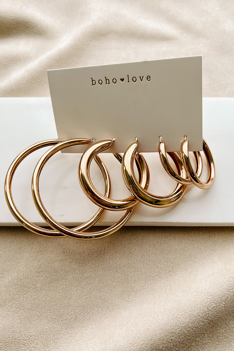 Keep It Sunny 3-Piece Hoop Earring Pack (Gold) · NanaMacs