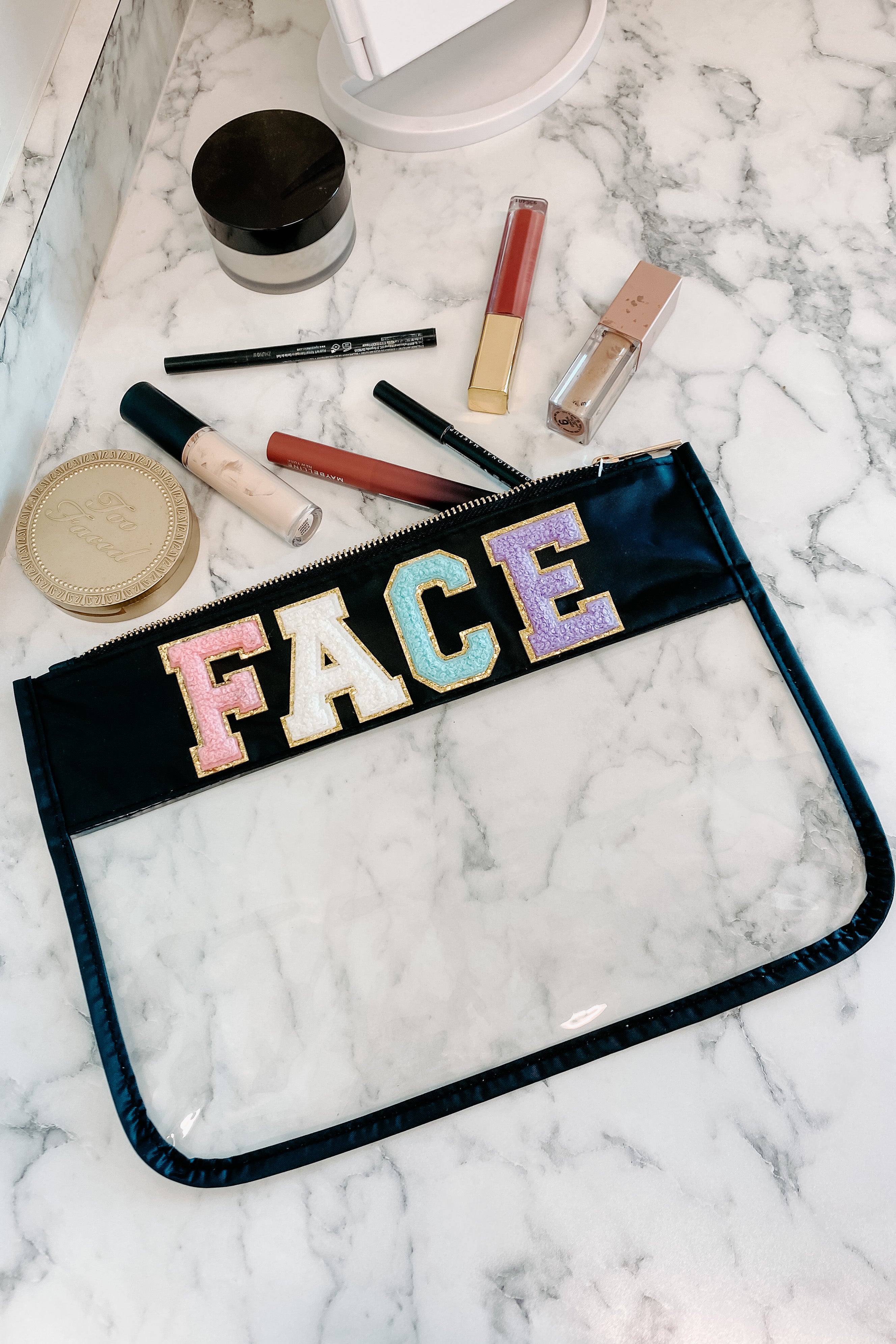 Keep It Contained Clear Varsity Letter Cosmetic Pouch (Black) · NanaMacs