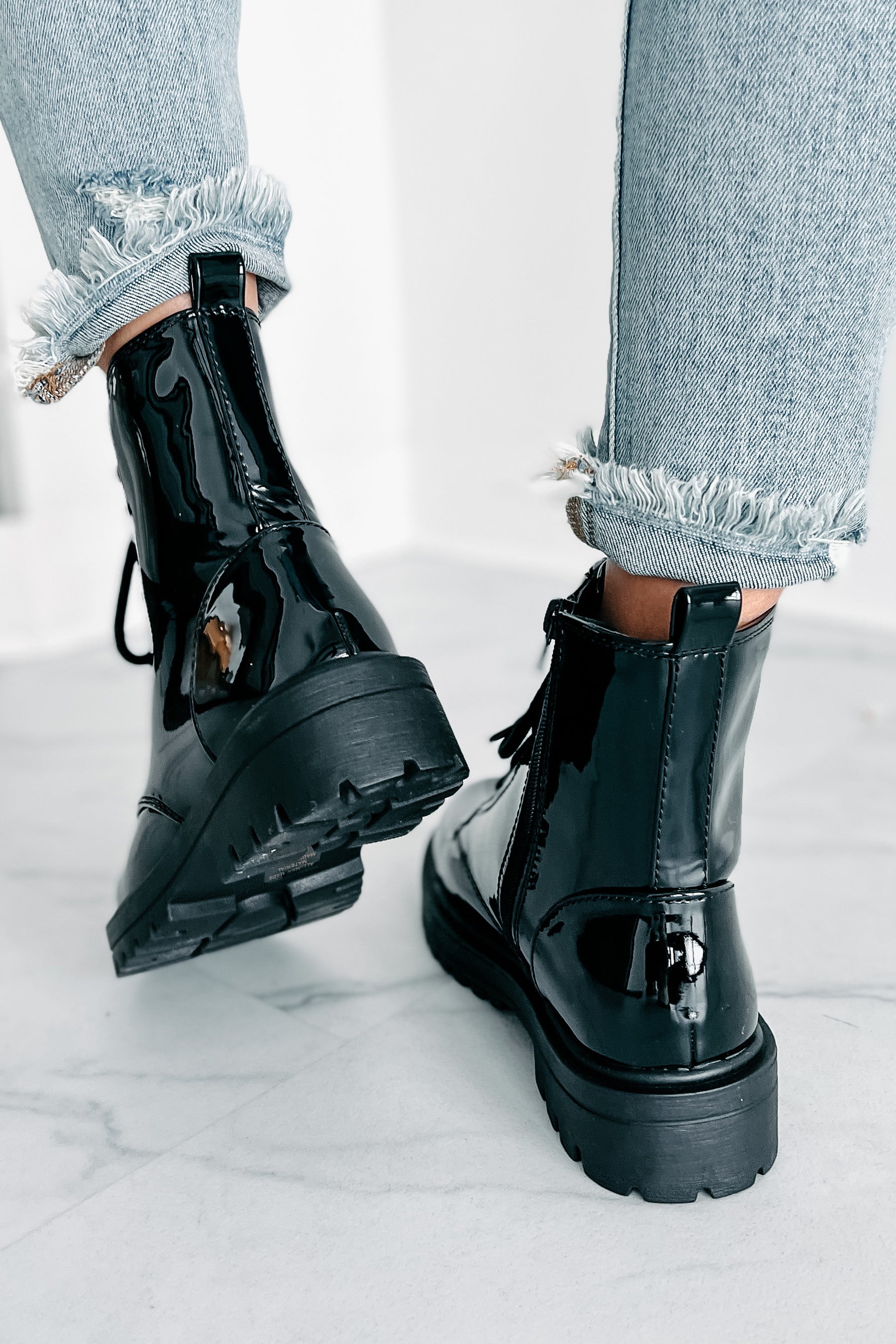 Sticking Firm Patent Combat Boots (Black) · NanaMacs