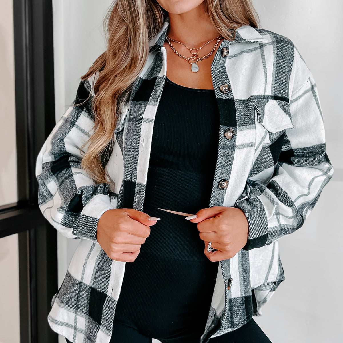Short On Patience Plaid Shacket (Black) – NanaMacs