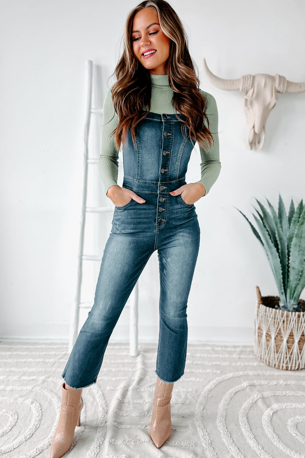Cropped Cutie Button-Front Cropped Denim Overalls (Medium) · NanaMacs