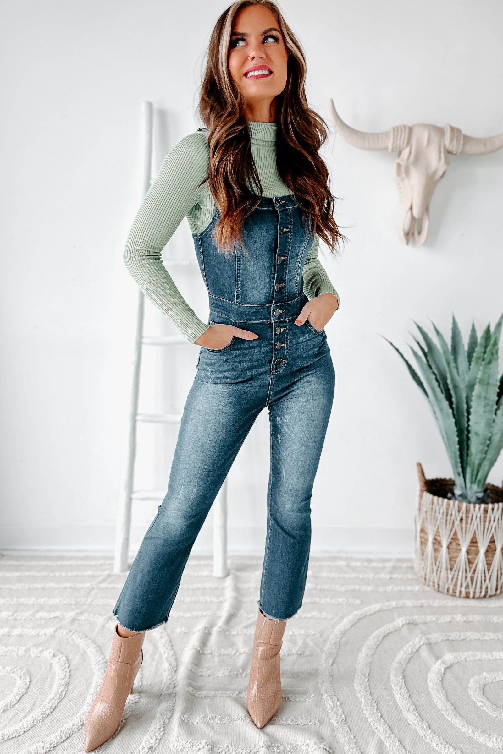 Cropped Cutie Button-Front Cropped Denim Overalls (Medium) · NanaMacs