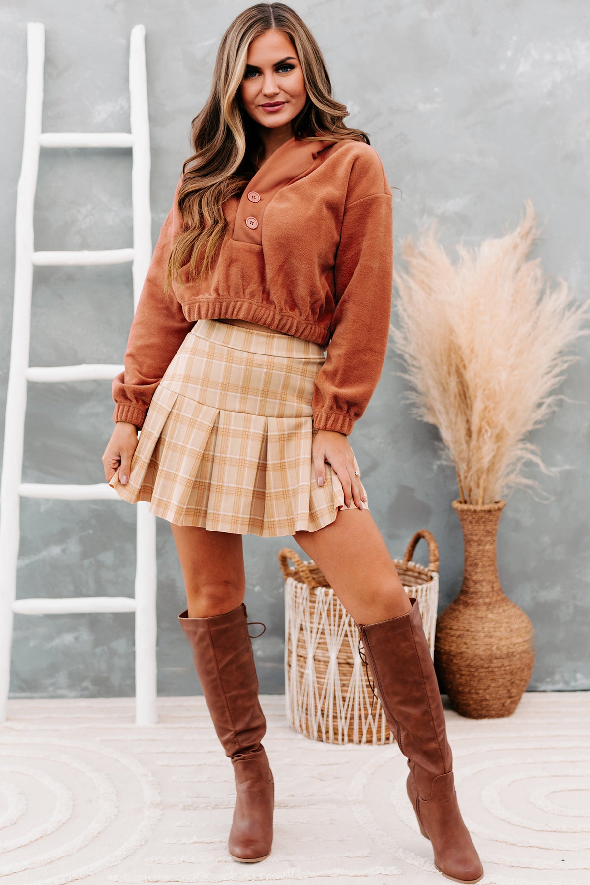 Adella Pleated Mini Skirt (Fall Orange) · NanaMacs